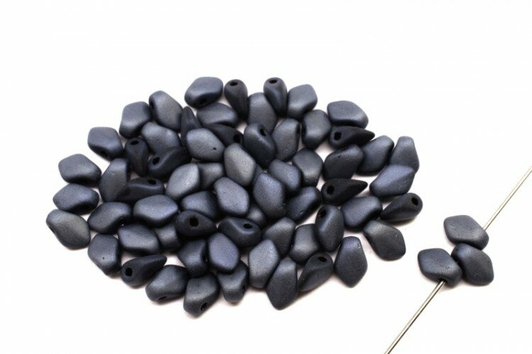 Бусины Gekko 3х5мм, отверстие 0,8мм, цвет 23980/20670 Jet/Blue гематитовый матовый, 724-076, 5г (около 85шт)