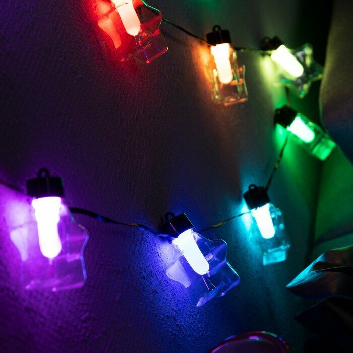Умная гирлянда Нить 6 м с насадками Звёздочки , IP20, тёмная нить, 20 LED, свечение RGB, USB