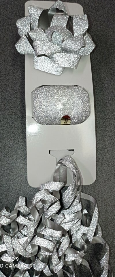 Набор для декора и подарков Бант звезда(9см),+Лента(10м)+Серпантин(серебро)