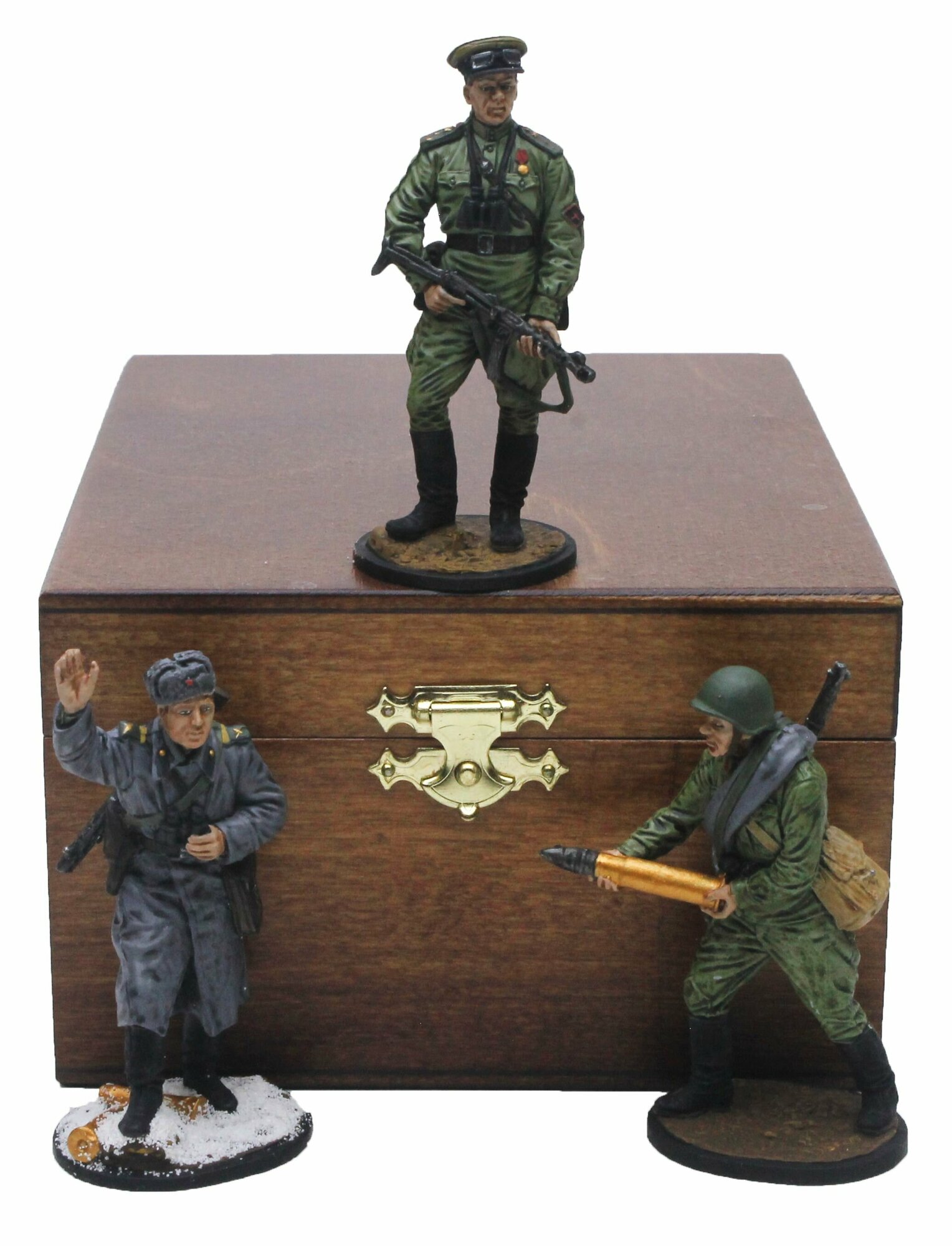 "Вторая мировая война, Красная Армия Артиллеристы" №1ЕК (3 п1) набор оловянных солдатиков полуколлекционный покрас в деревянной коробке