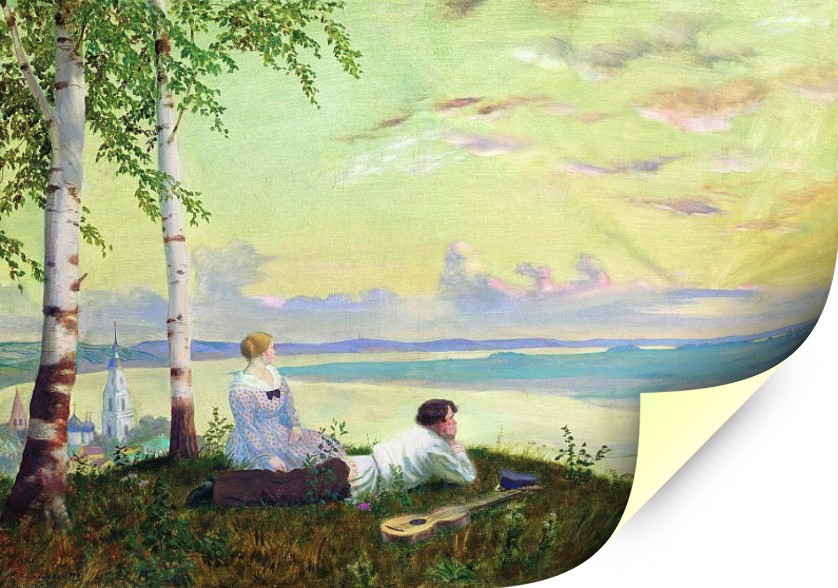 "На Волге", Кустодиев Борис Михайлович, картина (репродукция) (40х28 см / без подрамника)