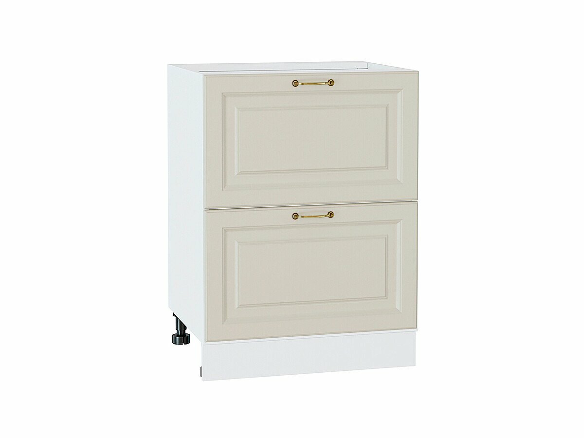 Шкаф нижний с 2-мя ящиками Ницца, цвет фасада Агат, цвет каркаса Белый, 816*600*478 мм