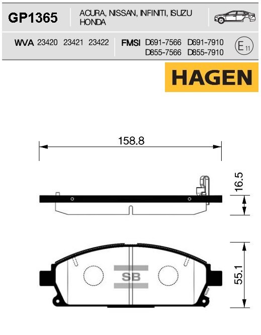 Колодки тормозные передние GP1365 HAGEN