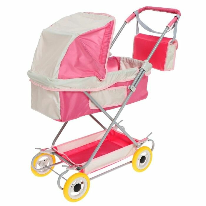 Коляска для кукол Ясюкевич Розовая с серым, №16, металл, текстиль