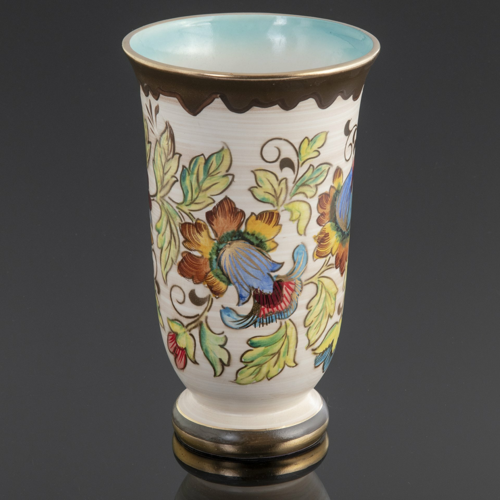 Ваза, мануфактура H.BEQUET QUAREGNON, керамика, роспись, золочение, Бельгия, 1950-1970 гг.