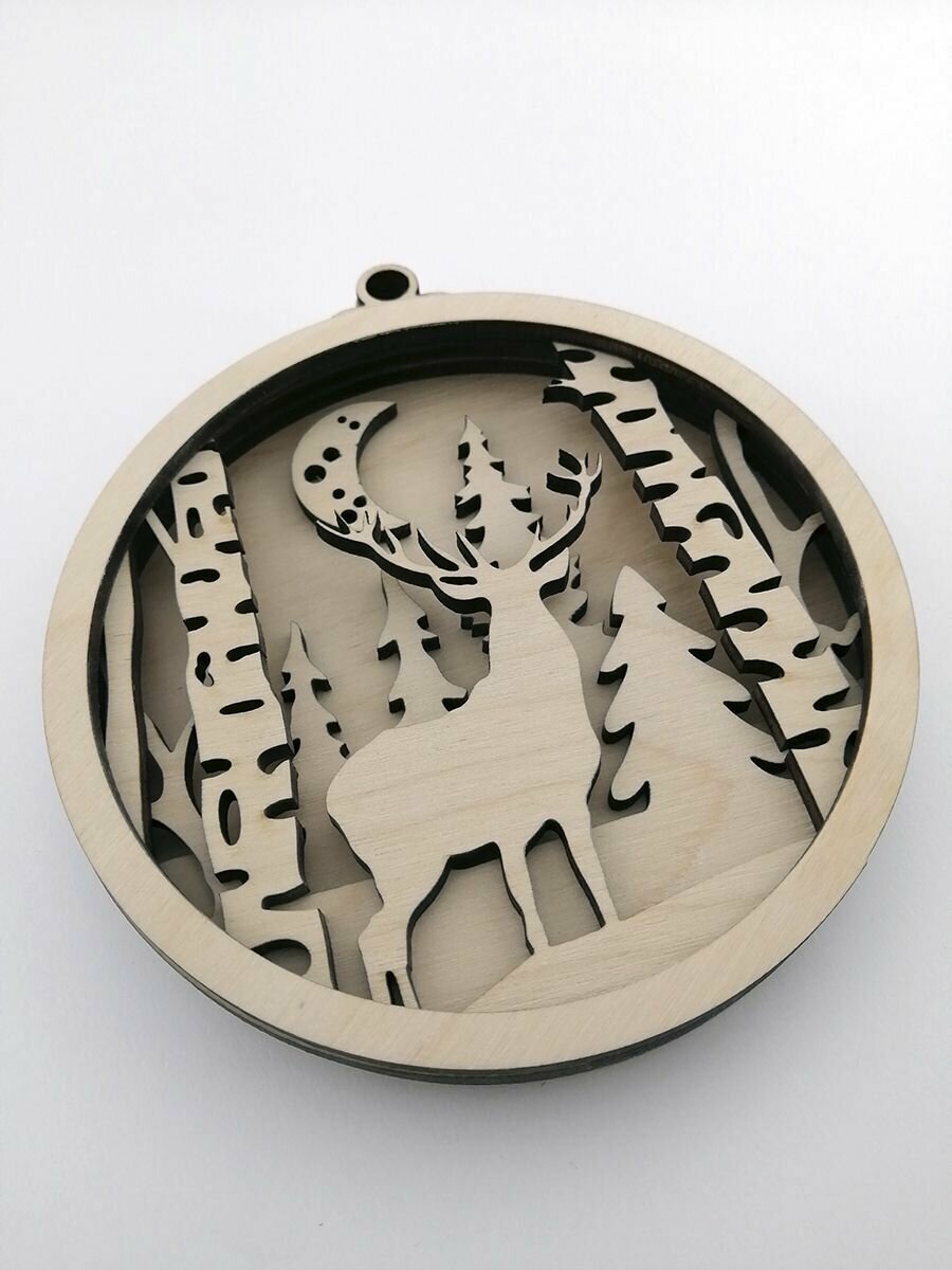 Kitty Cut / Заготовка из дерева "Олень" многослойная / Подарок на новый год / Большая игрушка на ёлку / FA-019