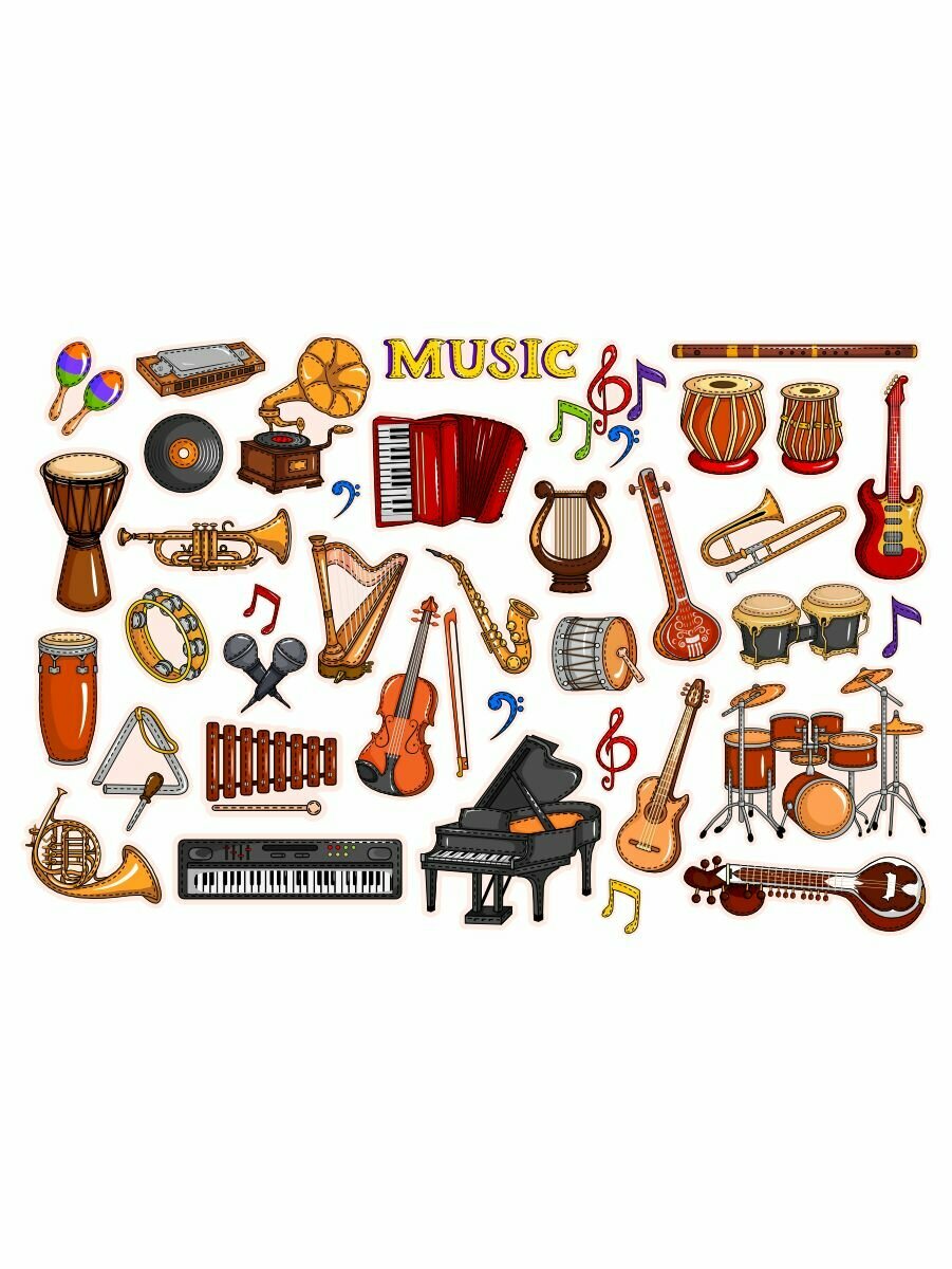 Наклейки стикеры Музыкальные инструменты