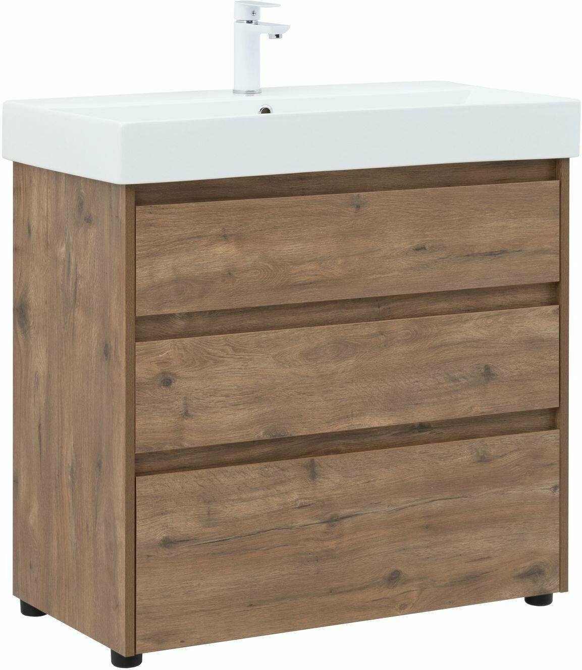 Тумба с раковиной Aquanet Nova Lite 85 дуб рустикальный (3 ящика)