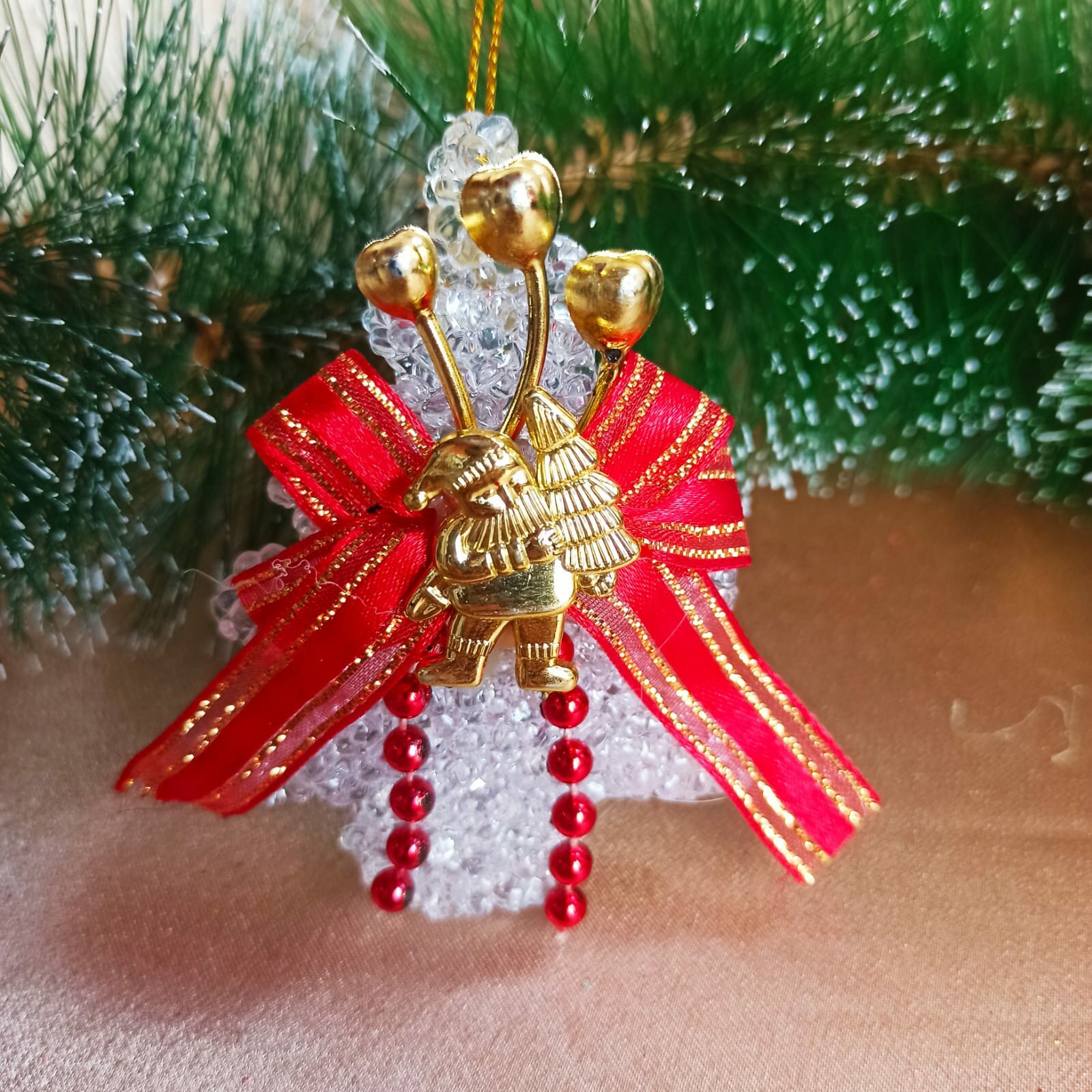 Ёлочное украшение Зимнее волшебство "Лёд", бантик, 10см, пластик