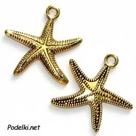 Фурнитура для бижутерии Подвеска Морская звезда 0001330 золотой цвет 27x27 мм, цена за 4 шт.