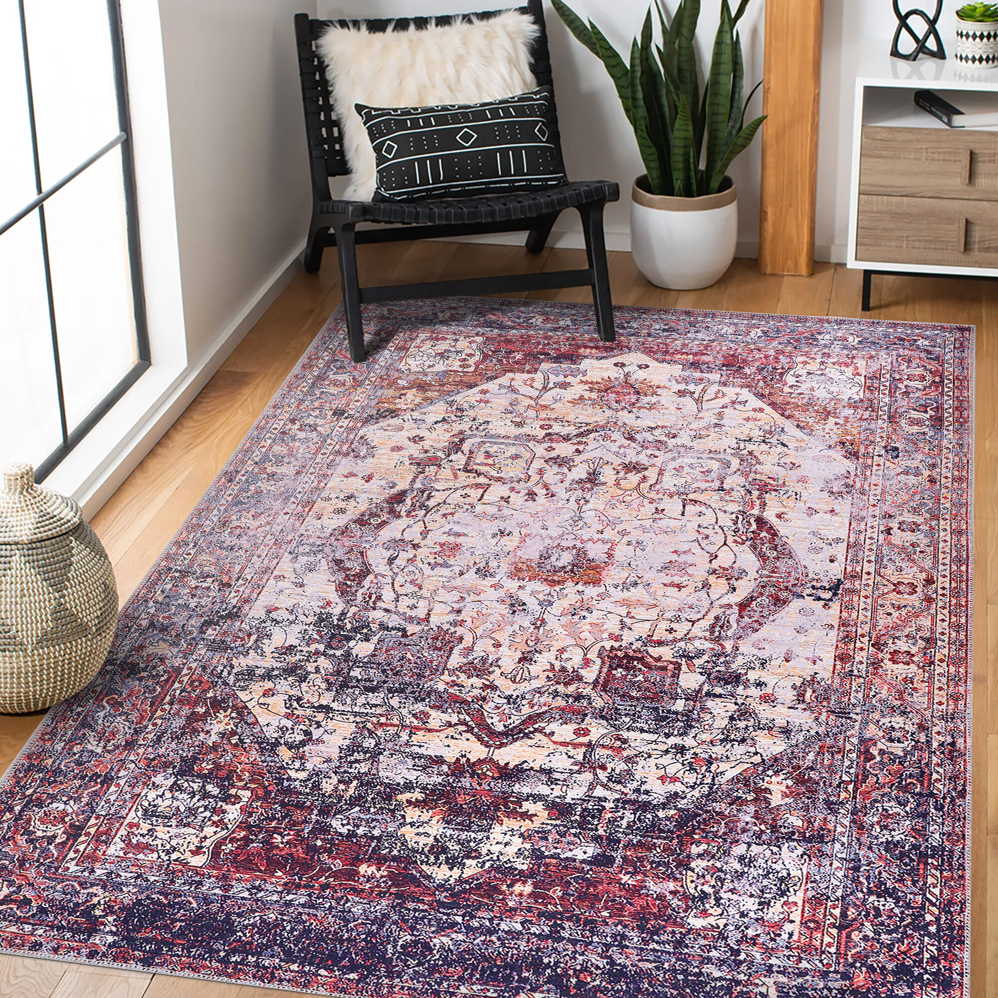 Ковер-дорожка , безворсовая ,"DivaHome", 90x200 см, полиэстер, хлопок, растительный рисунок,