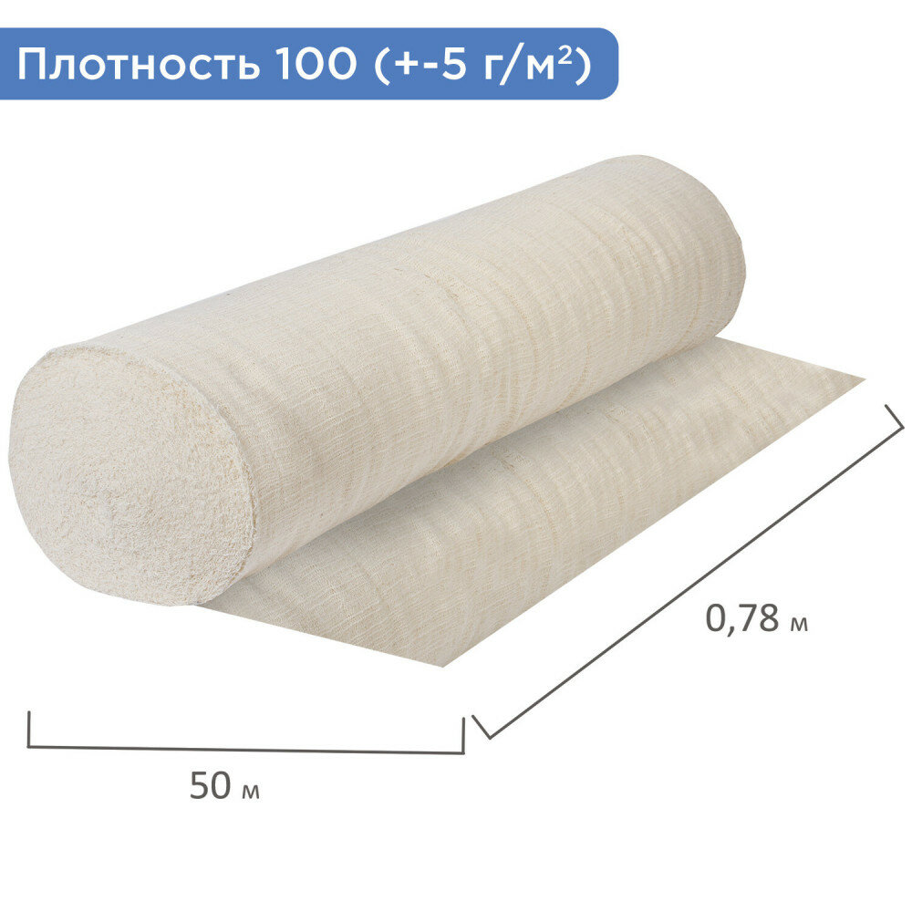 Полотно нитепрошивное (неткол), Узбекистан, рулон 0,75х50 м, 100 (±5) г/м2, в пакете, LAIMA, 600931, 1 шт