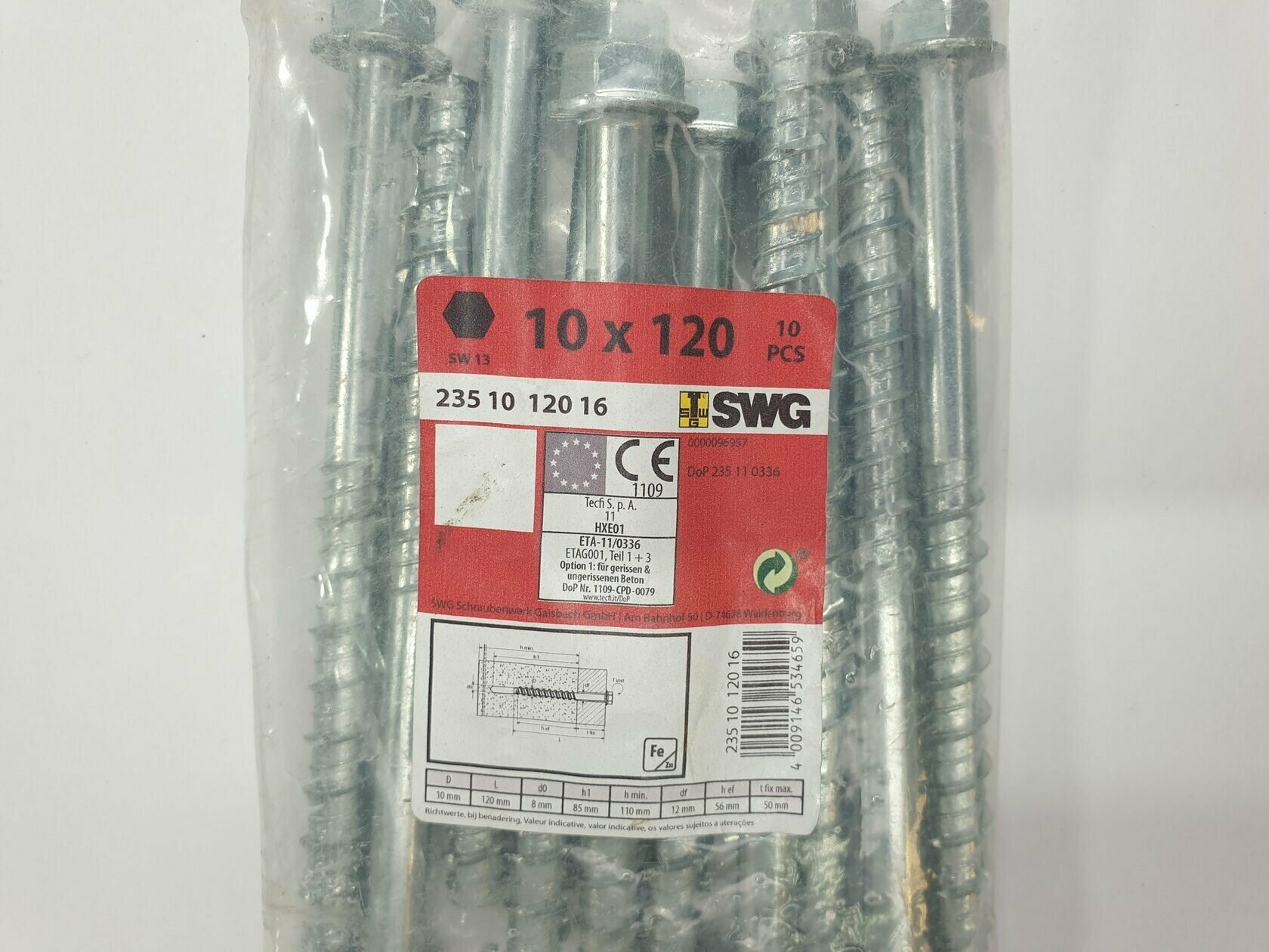 Анкер-болт по бетону 10x120 (10 pcs) SWG, Германия