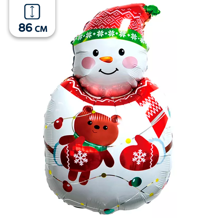 Воздушный шар фольгированный Falali фигурный на Новый год, Снеговик с плюшевым мишкой, 86 см