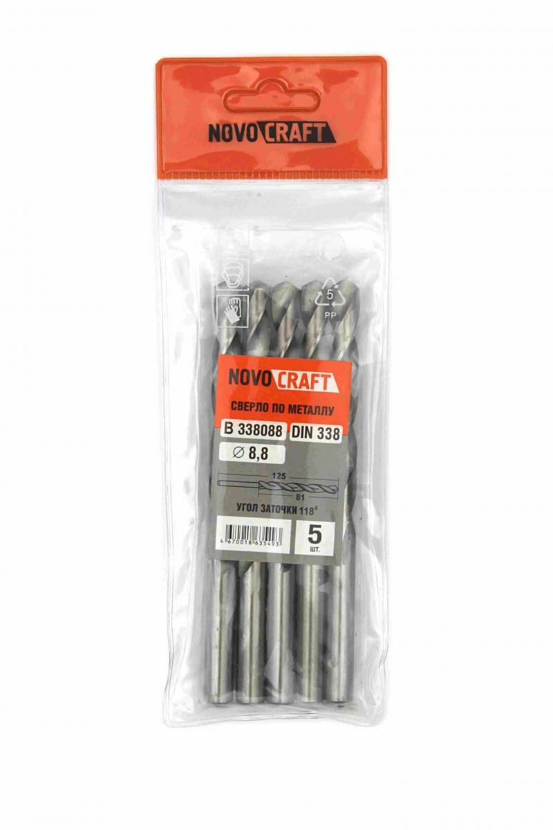 Сверло по метaллу 8,8 мм Novocraft Sand средняя серия, DIN 338, уп. 5 шт.