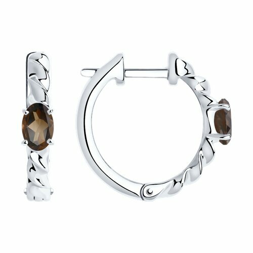 Серьги конго, серебро, 925 проба, родирование, раухтопаз
