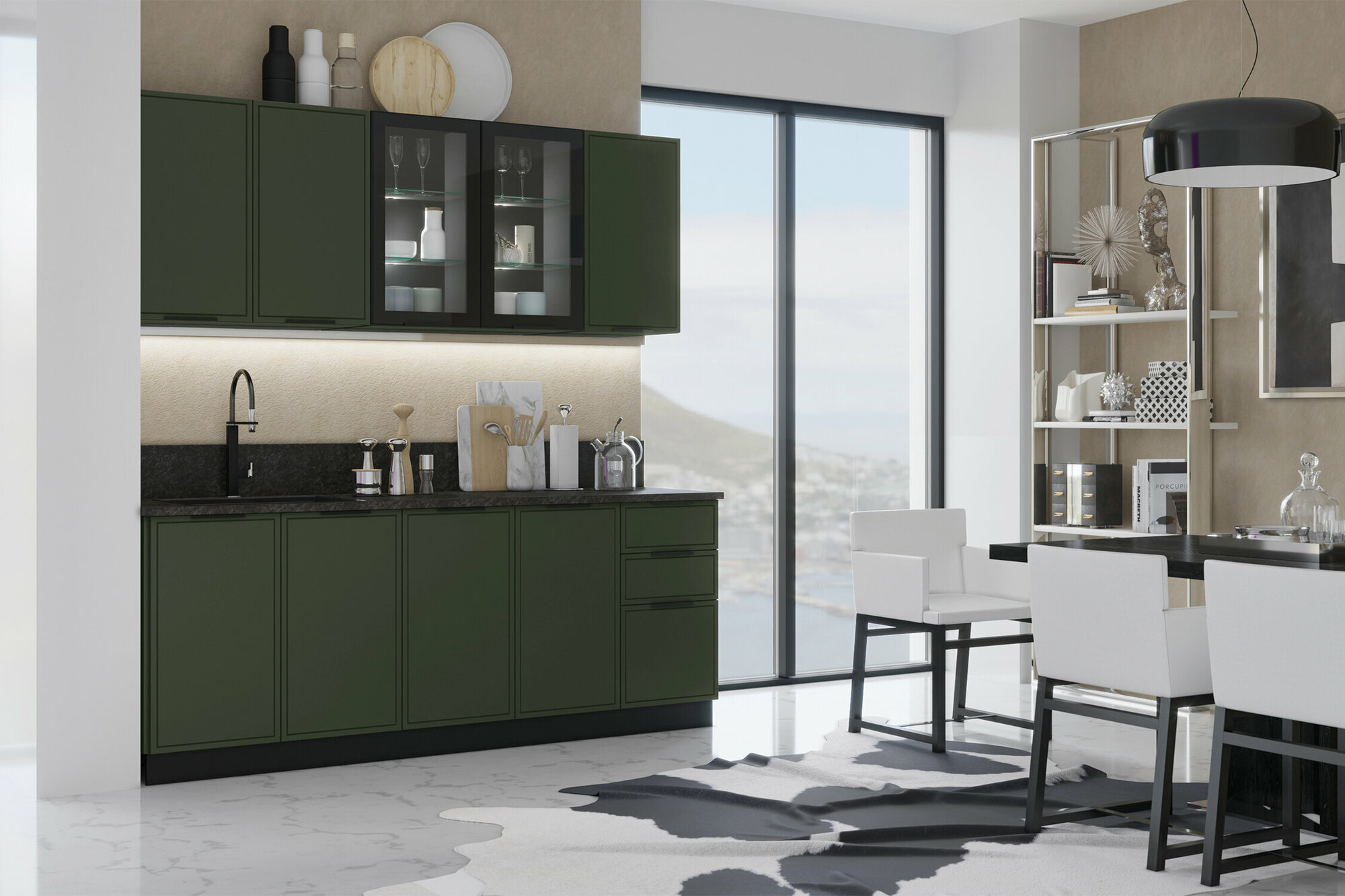 Кухонный гарнитур Николь 2,0м Компановка №1 (Холст темно-зеленый)