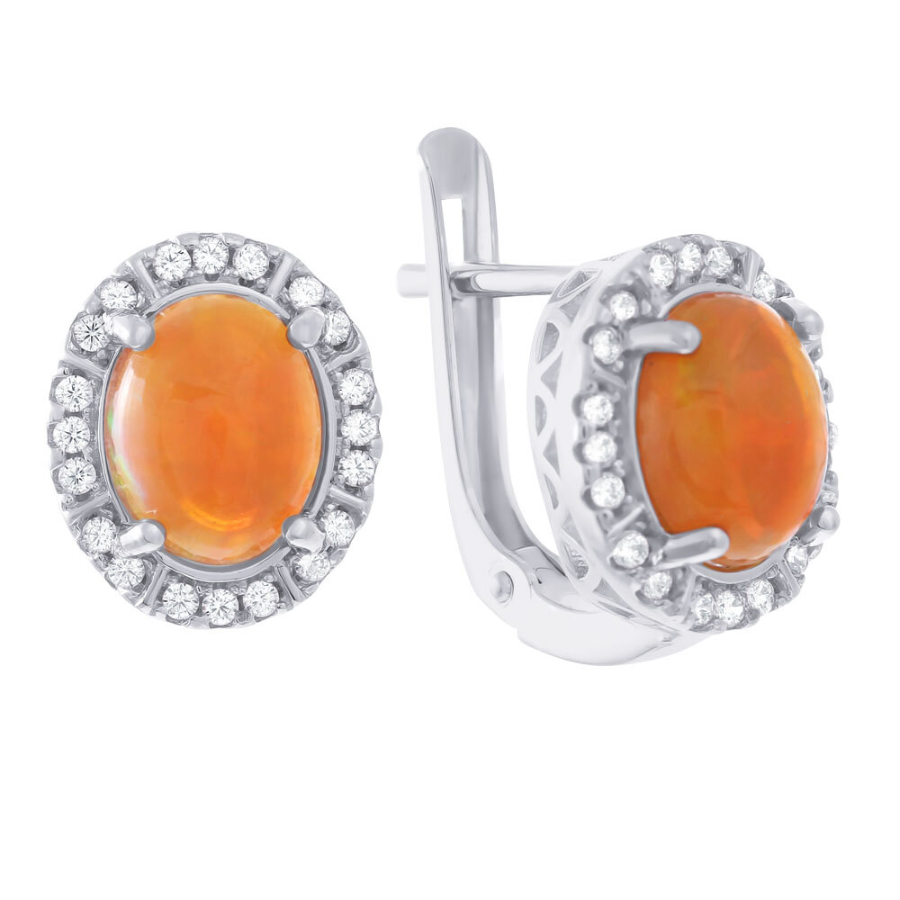 Серьги, серебро, 925 проба, фианит, опал
