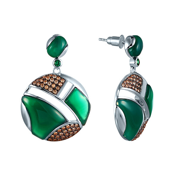 Серьги, серебро, 925 проба, агат