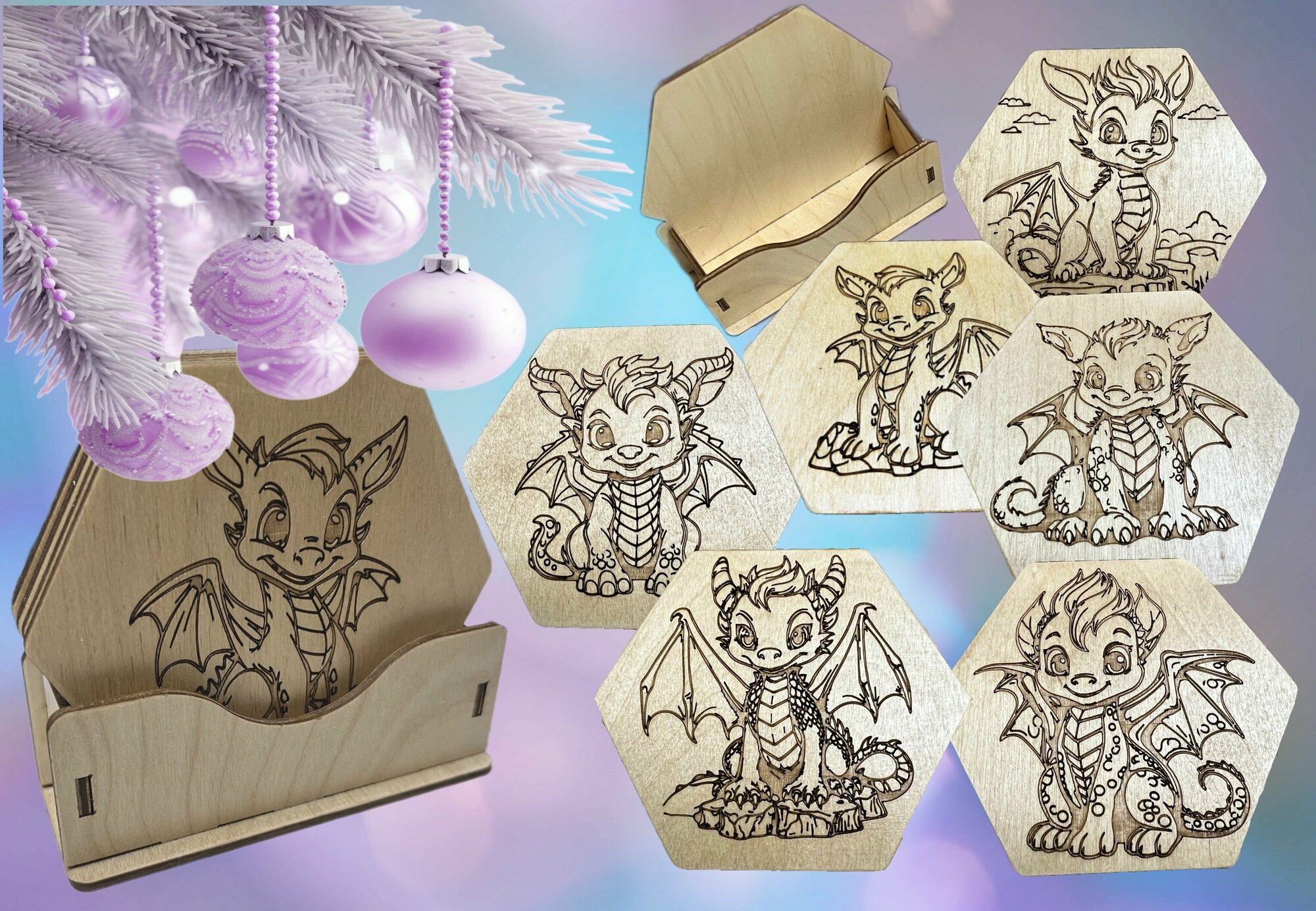 Заготовка для декорирования "Подставка под кружку " гравировка Дракончик