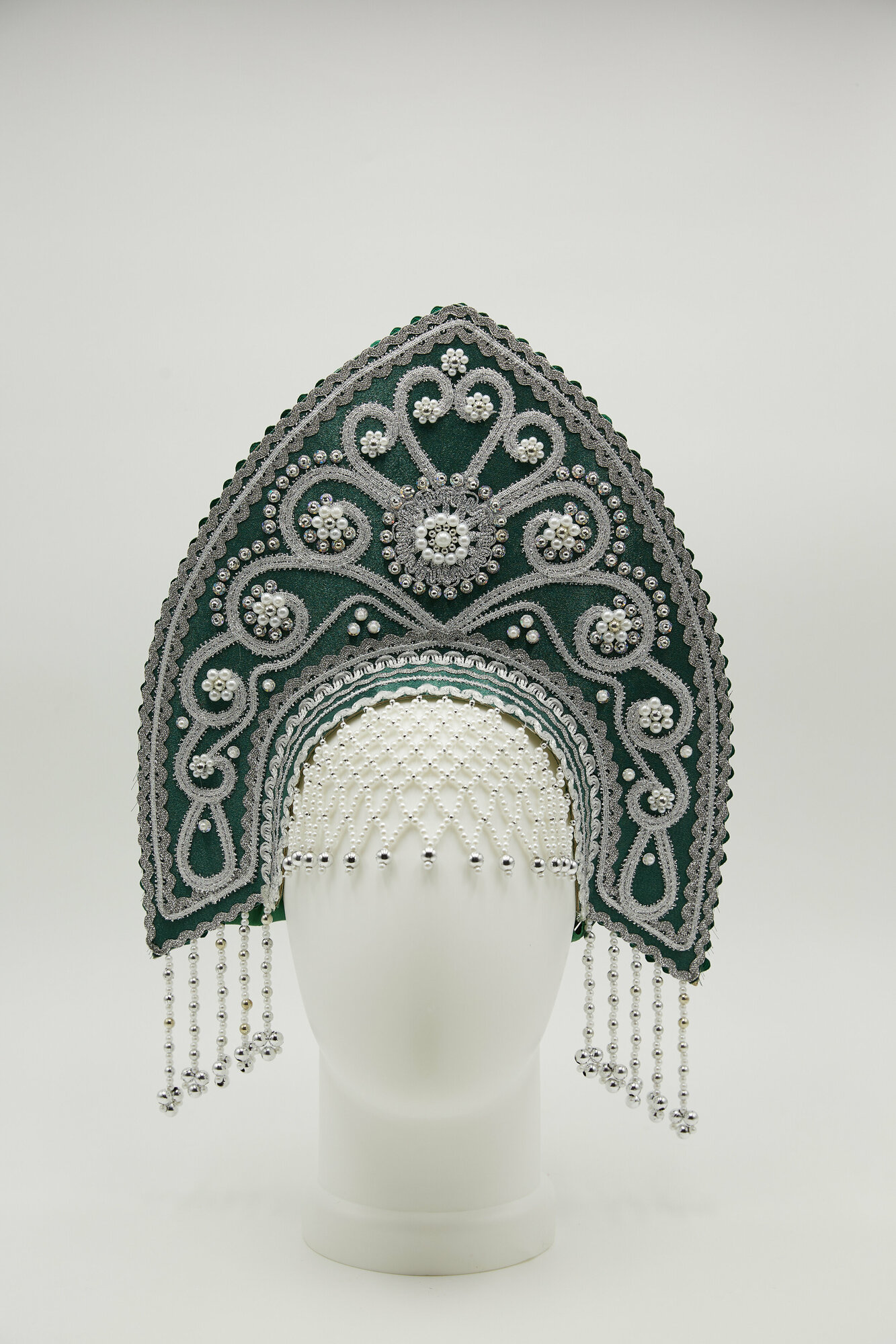 Кокошник Забава Углич "Ярославна" КЯ-04, зеленый, серебро