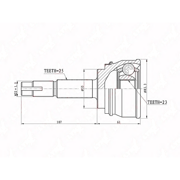 LYNXAUTO CO-5703 (0210017, 0210017A42, 1501248SX) шрус наружный к-кт 24439, Nissan (Ниссан) Almera (Альмера), Sunny (Санни)