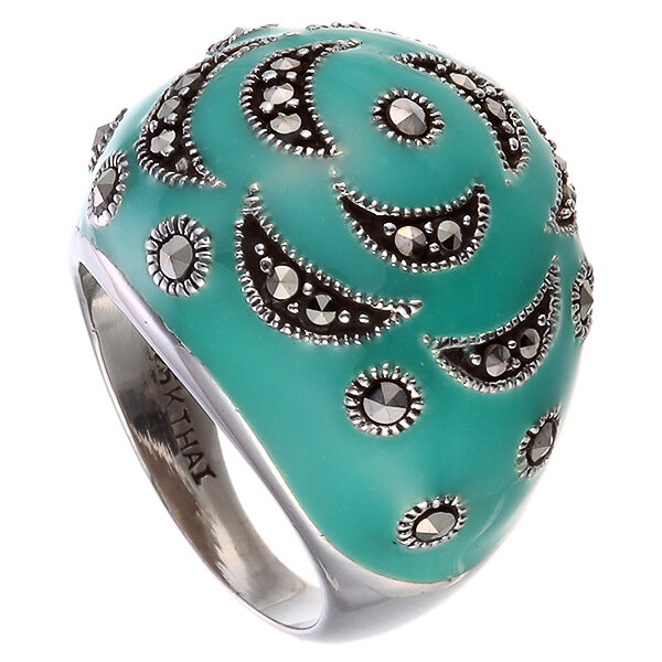 Кольцо, серебро, 925 проба, марказит, эмаль