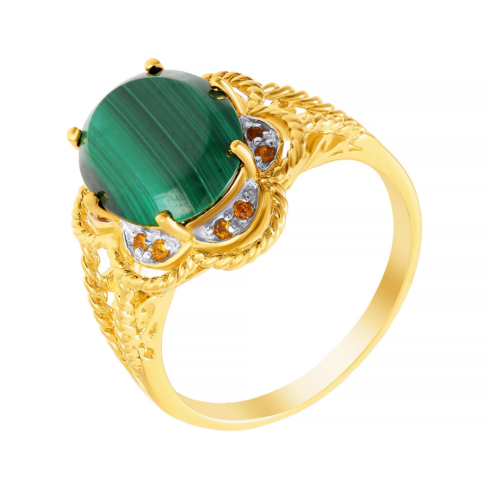 Кольцо, серебро, 925 проба, малахит, цитрин