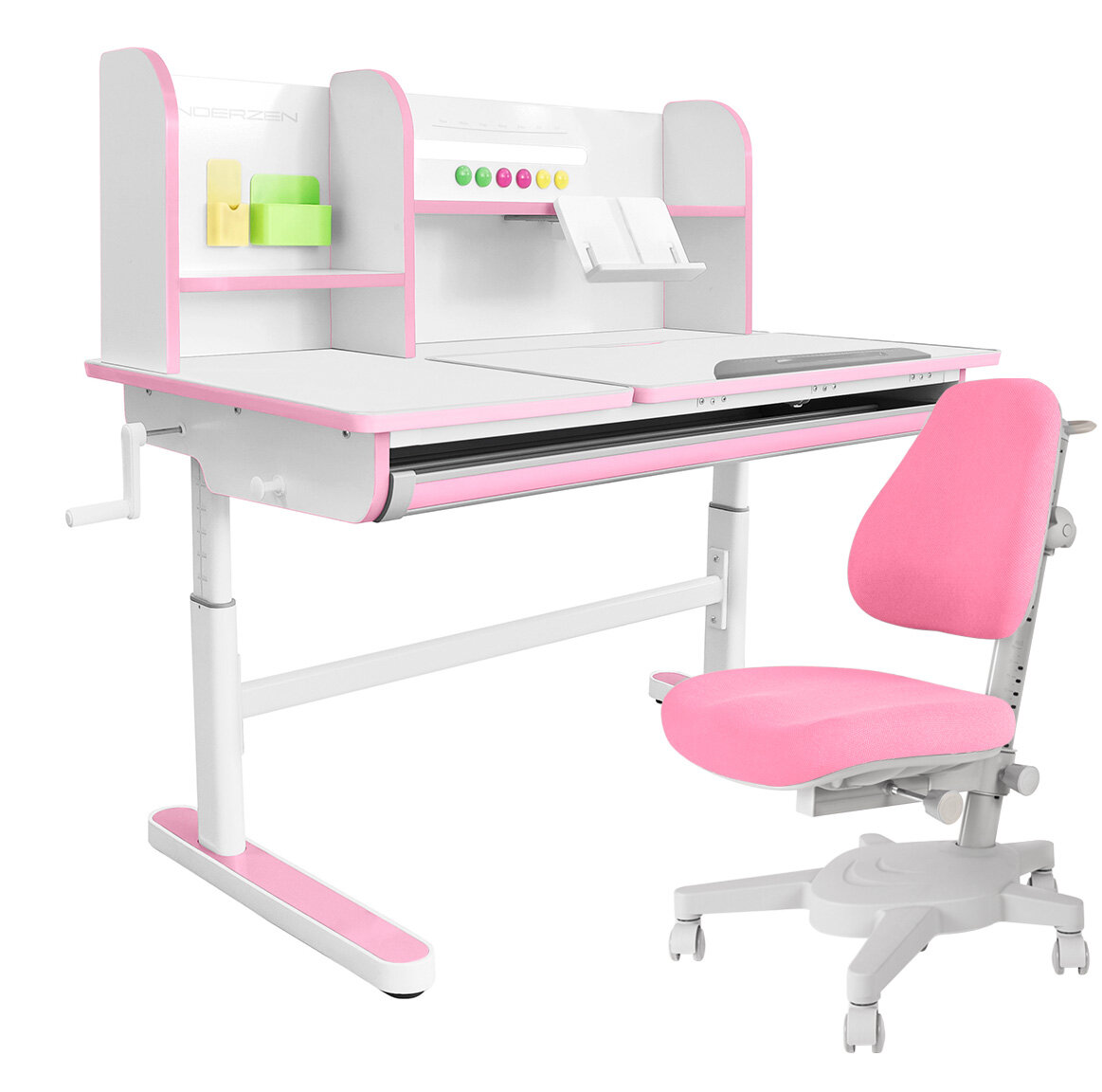 Комплект Kinderzen Gaudi Plus парта + кресло белый/розовый c розовым креслом Anatomica Armata
