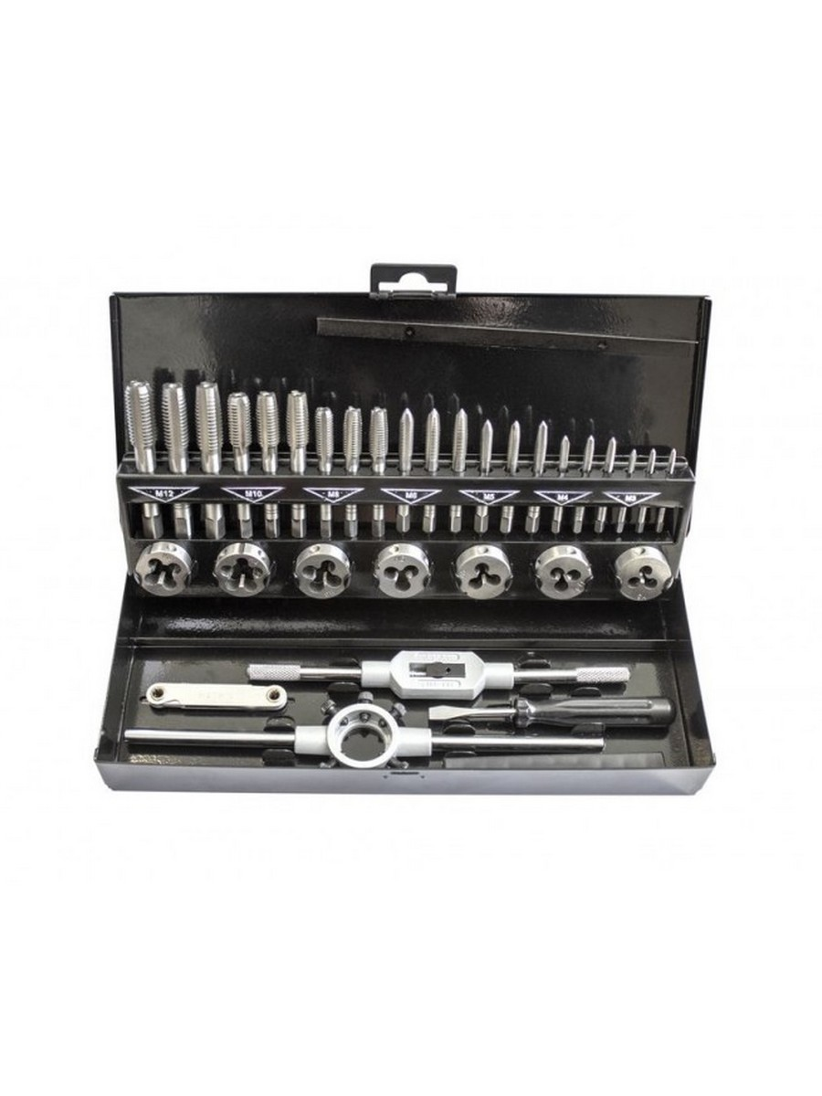 FORSAGE F-M032-1 набор метчиков и плашек 32 пр: м3 - м12 с держателями, резьбомер