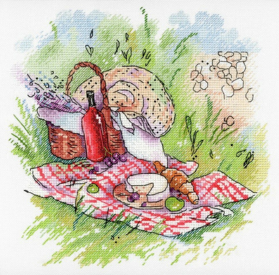 Набор для вышивания Aquarelle #А-006 Прованский пикник, Счетный крест, 20 x 20 см