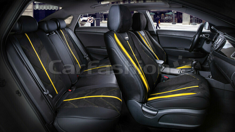 Комплект чехлов на весь салон 5D START PLUS, цвет черный/желтый