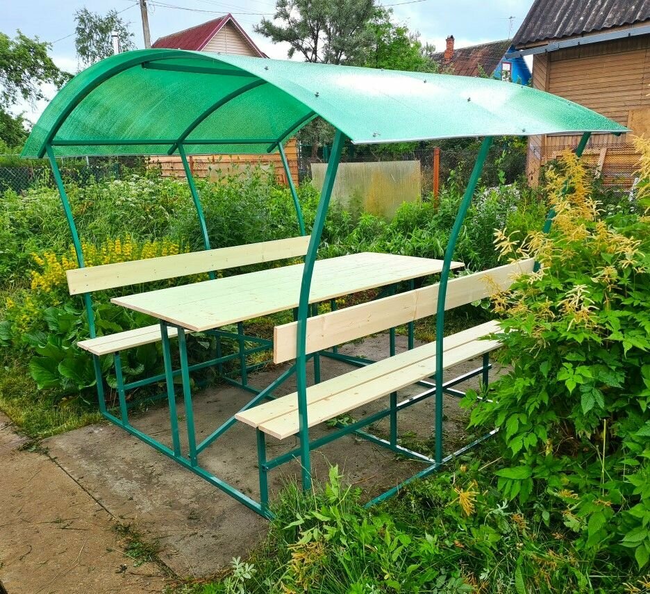 Беседка Летняя 2,7х1,8 м, металлическая, с зеленым поликарбонатом в комплекте