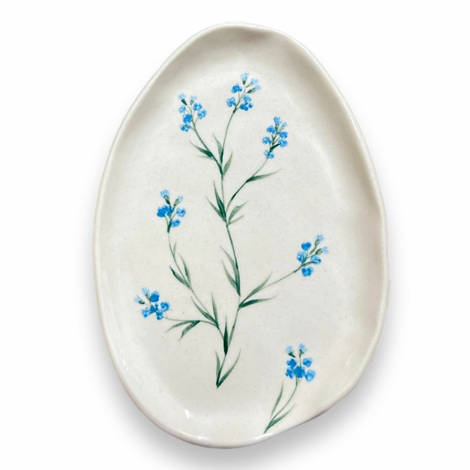 Блюдце ручной работы Верба керамика Незабудки, керамика, 14 см