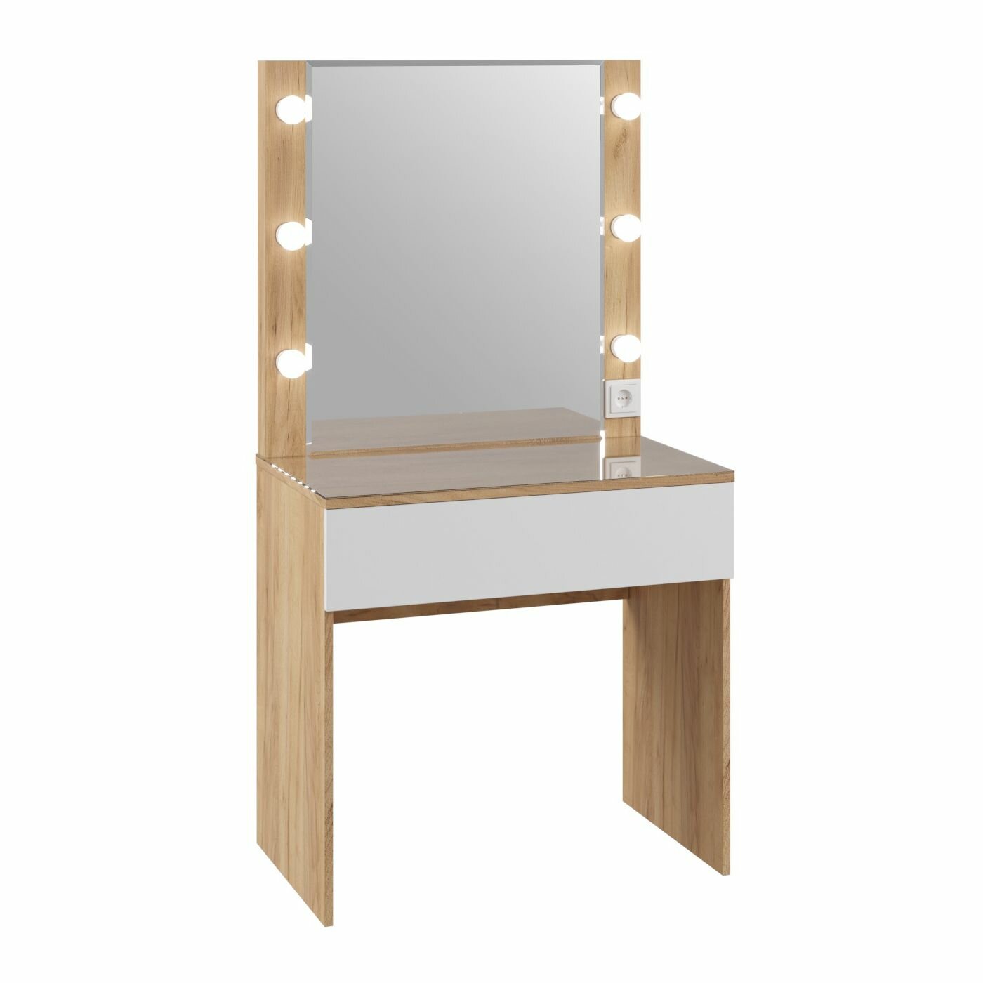Туалетный столик Альбина "Мадера Трюмо", Дуб крафт золотой/Белый, с подсветкой, с ящиком, ЛДСП, 42 x 80 x 155 см