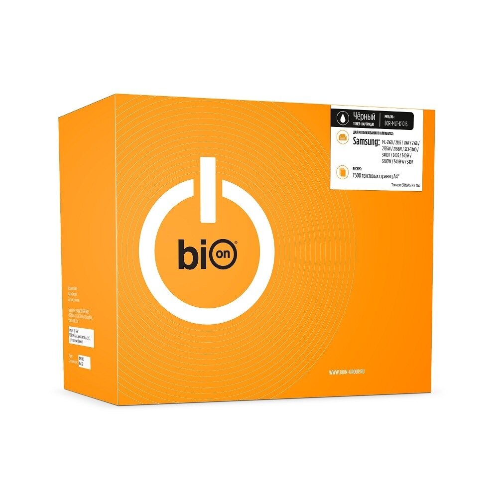 Bion BCR-MLT-D101S Картридж для Samsung (ML-2160/2165/2167/2168/2165W/2168W, SCX-3400/3400F/3405/3405F/3405W/3405FW/3407 )(1500 стр.), Черный