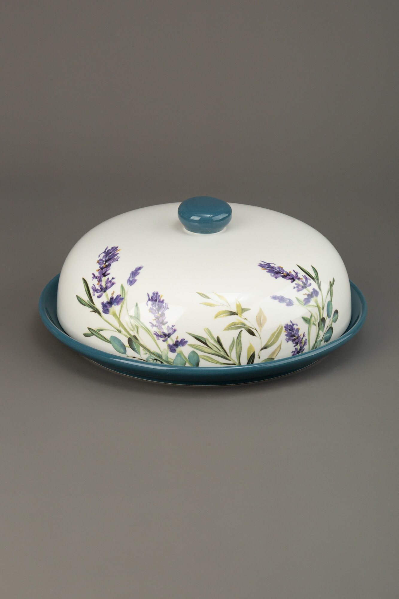 Блюдо для блинов керамическое с крышкой " Лаванда и Эвкалипт"