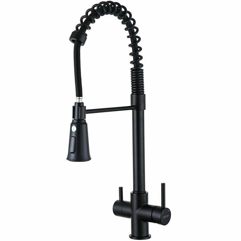 Смеситель для кухонной мойки Gappo G98-66 G4MC39PP8-IR66TF с гибким, выдвижным изливом и подключением фильтра питьевой воды, черный