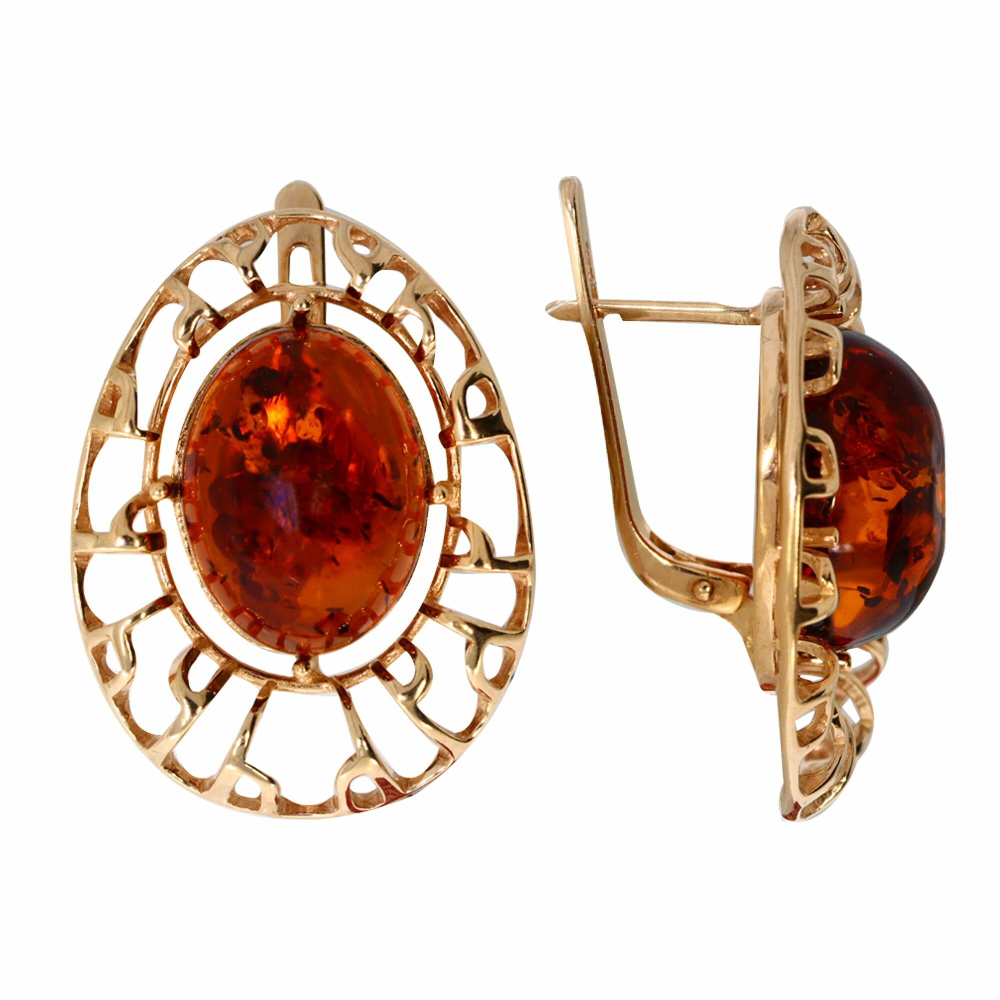 Серьги, серебро, 925 проба, золочение, янтарь