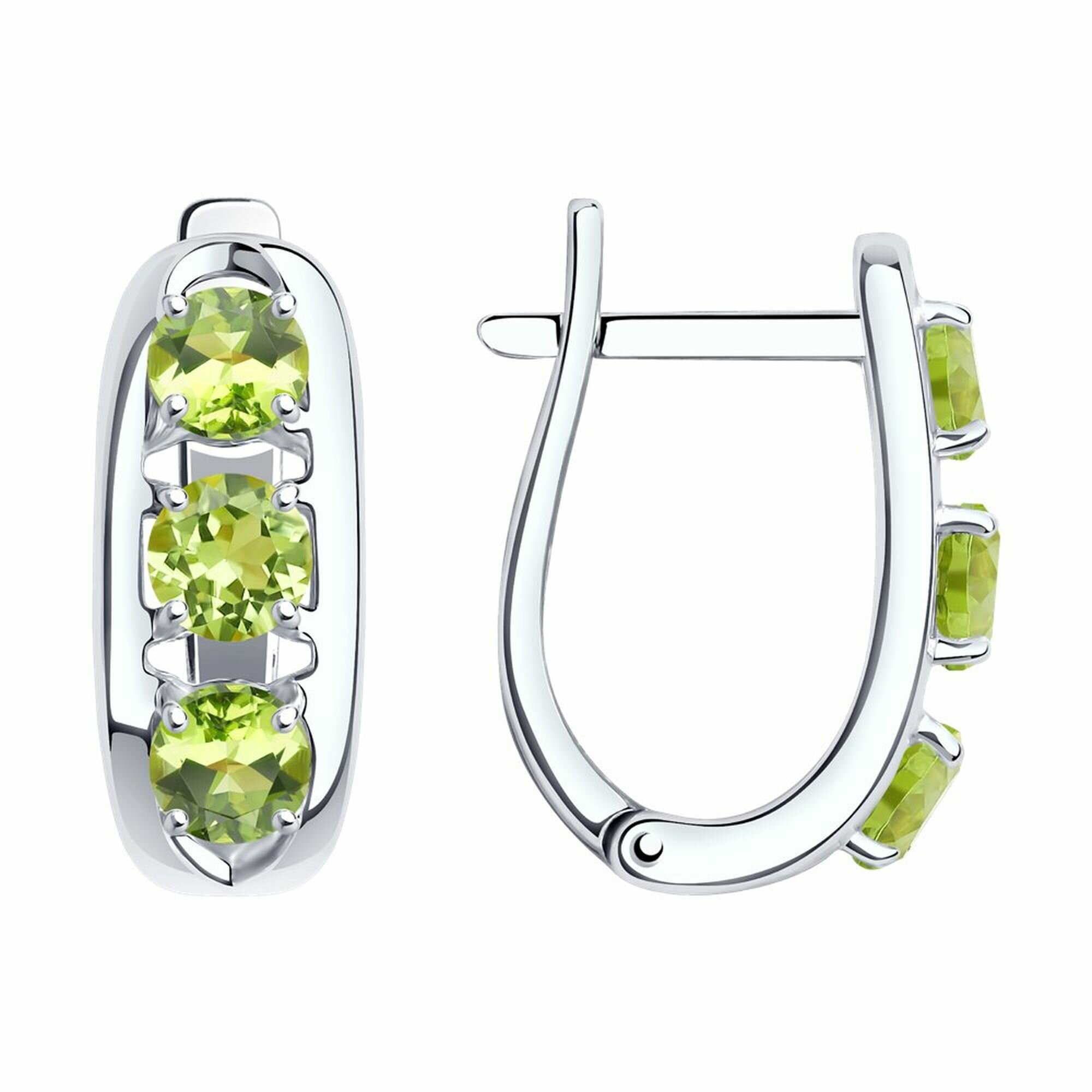 Серьги, серебро, 925 проба, родирование, хризолит