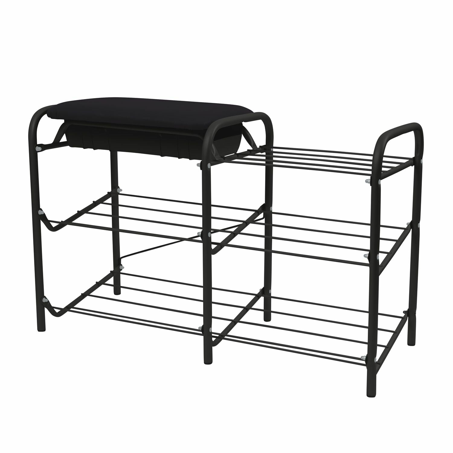 Этажерка для обуви с мягким сиденьем и ящиком для хранения мелочей НИКА ЭТП1-1/Ч черная 3 яруса