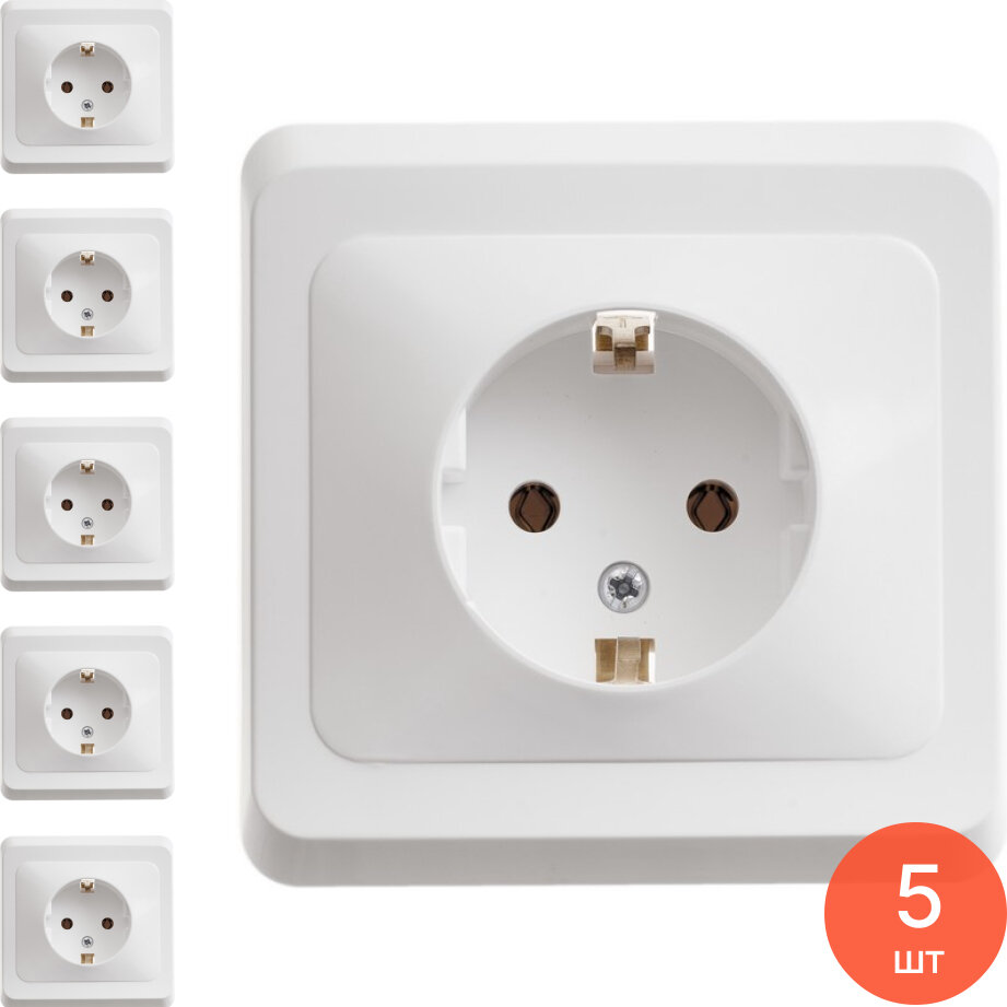 Розетка силовая штепсельная Systeme Electric / Систем Электрик Этюд, 16А 250В IP20 белый, с заземляющим контактом PC16-003B / электрооборудование (комплект из 5 шт)