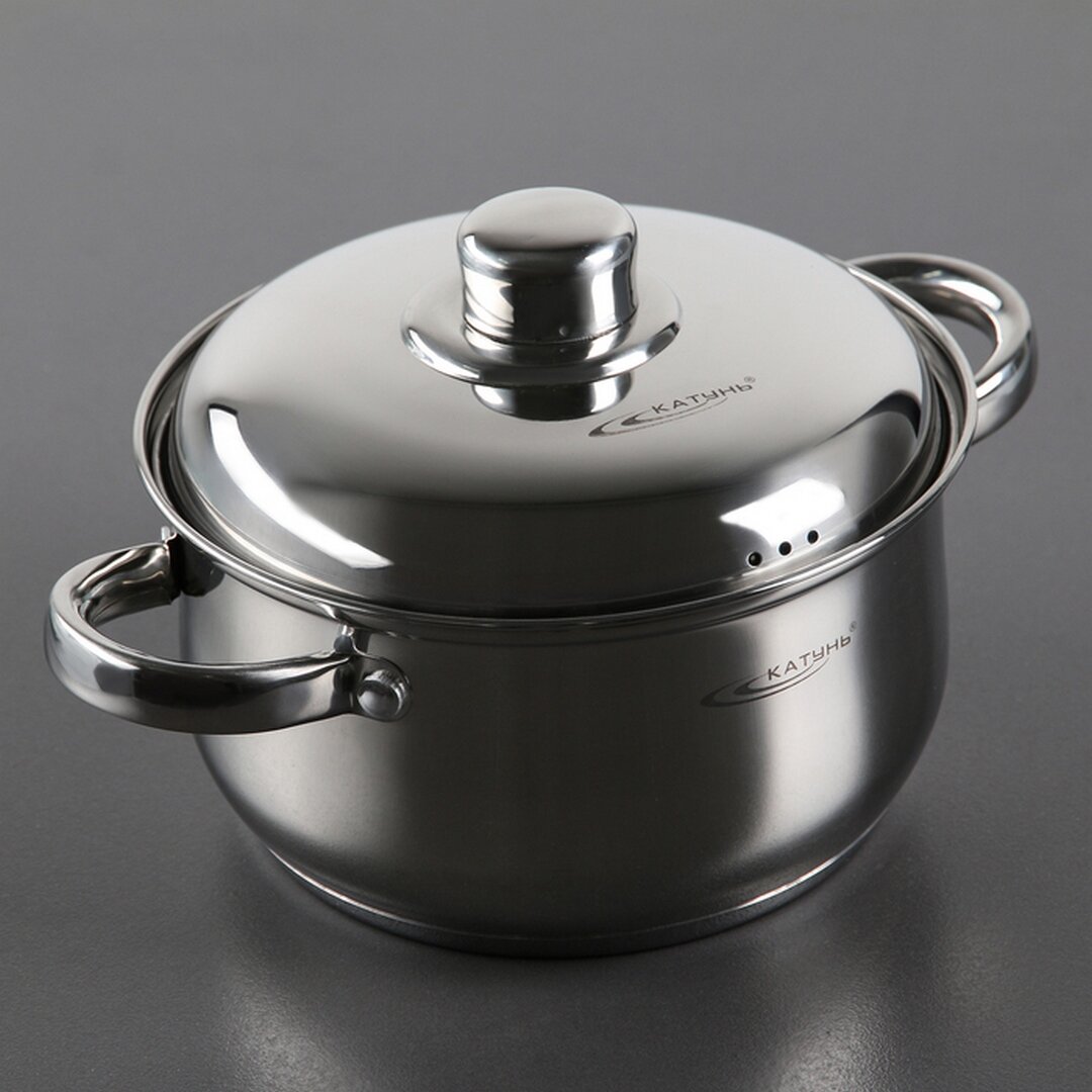 Кастрюля 2,5л нерж Гретта с металлической крышкой, индукция КТ04-D-25м .