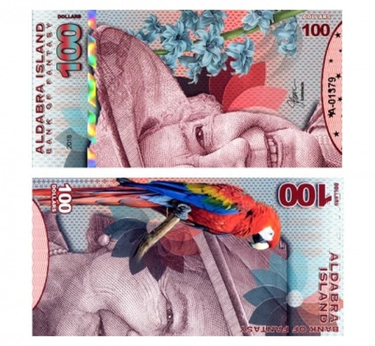 100 долларов 2018 Остров Альдабра, фантазийная бона, сувенирная копия, банкноты и купюры редкие коллекционные