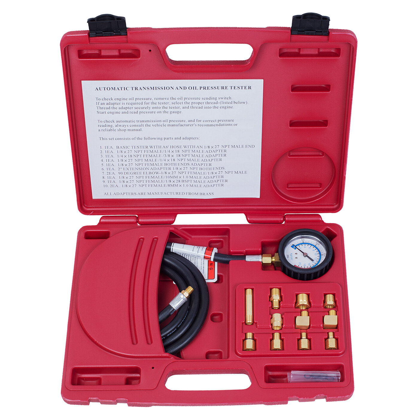 Мастак Манометр для измерения давления масла, 0-21 бар, комплект адаптеров 120-20012C