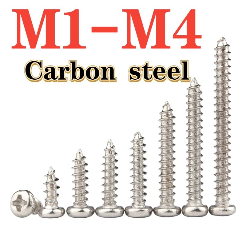 Никелированные саморезы из углеродистой стали M1-M4 M2.6 - 100Pcs, 16mm
