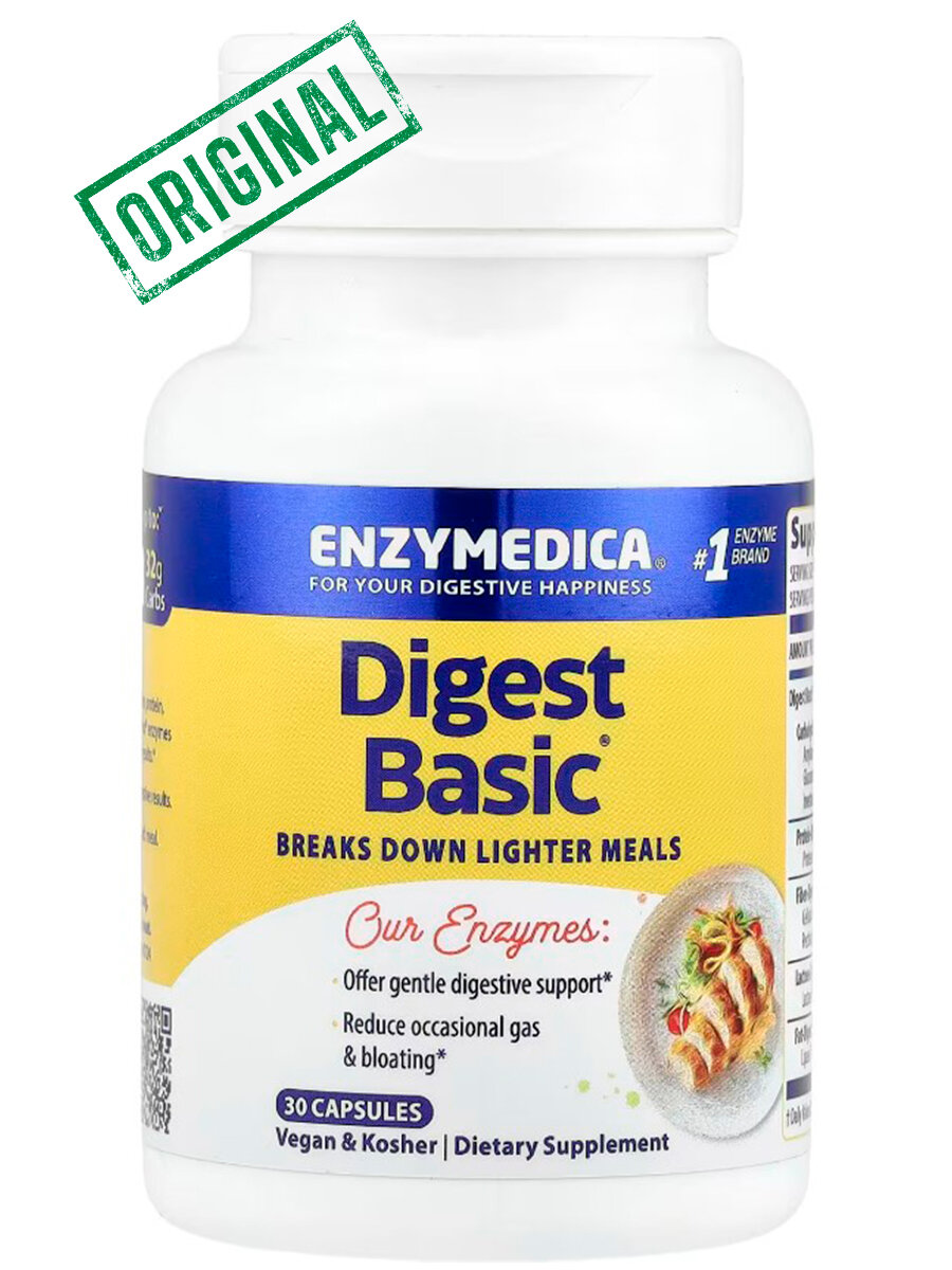Enzymedica, Digest Basic, состав с основными ферментами для пищеварения, 30 капсул