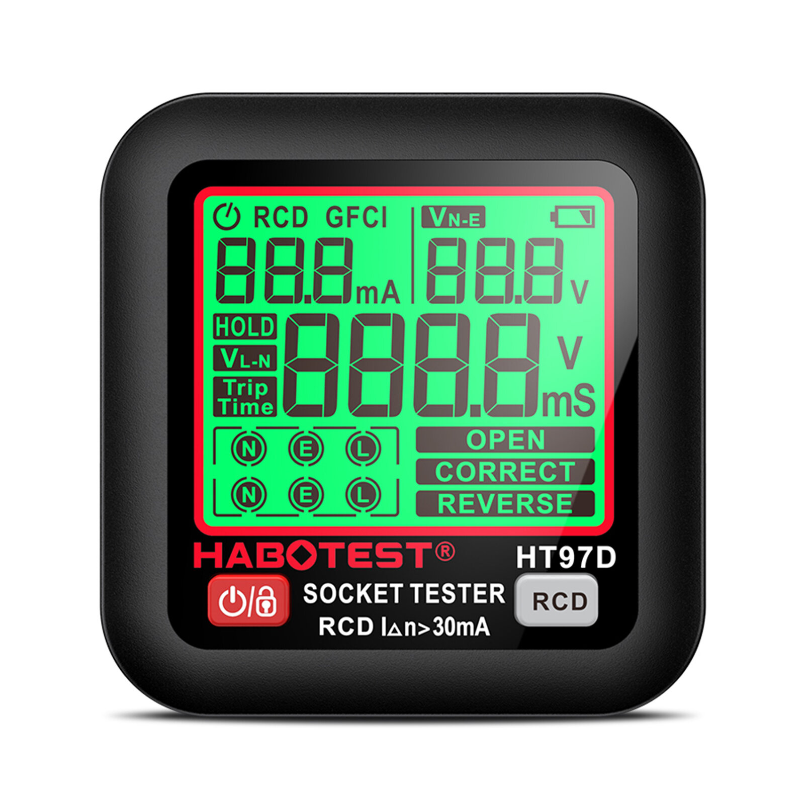 Тестер розеток HABOTEST HT97D, цифровой, с детектором напряжения