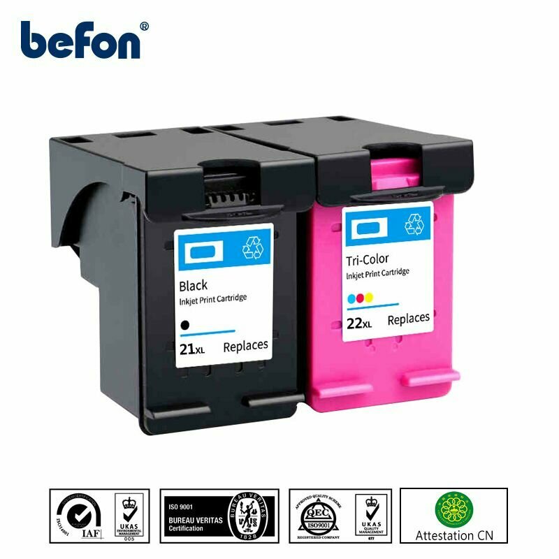 Befon Картриджи для HP 21 XL 22 XL Совместимость HP DeskJet F4180 F2180 F2280 F380 F2290 D2460 PSC 1410 Чёрный цвет