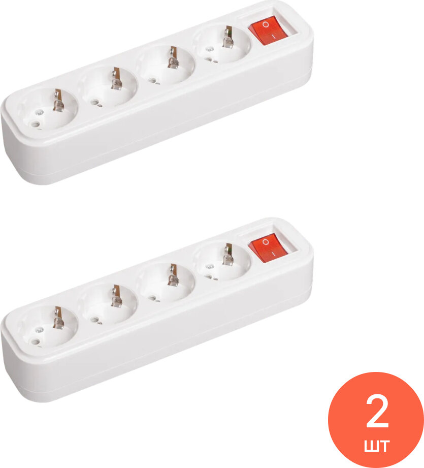 Блок розеток IEK / ИЭК Classic К04В 2Р+РЕ, 4 гнезда 16А 3.5кВт 250В с заземляющими контактами и выключателем, белый KYP11-16-04-00-ZK / колодка электрическая для удлинителя (комплект из 2 шт)
